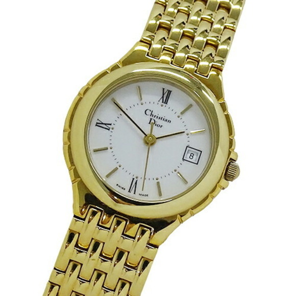 Dior | Accessories | Christian Dior Watch Ladys Date Quartz Gp Gold ...